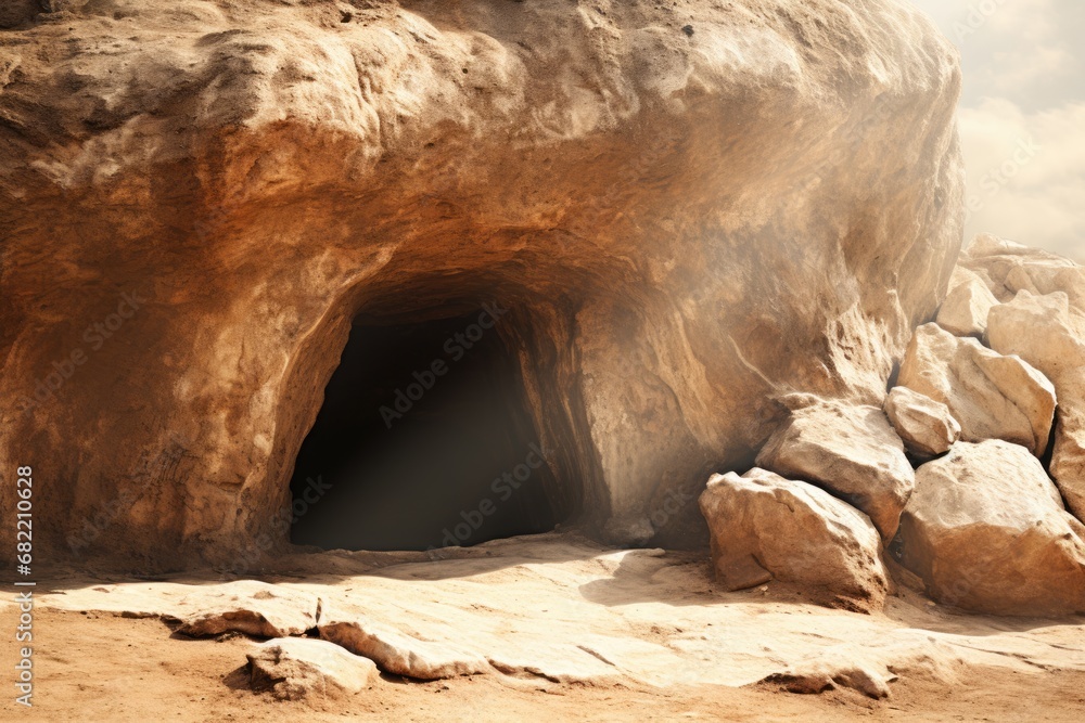Empty tomb with shroud in Calvary hill. Christian Easter concept ...