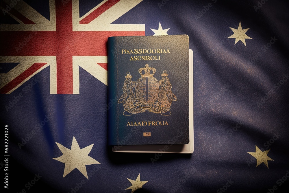 Australian passport on the flag of the Australia. Getting a aust Stock ...