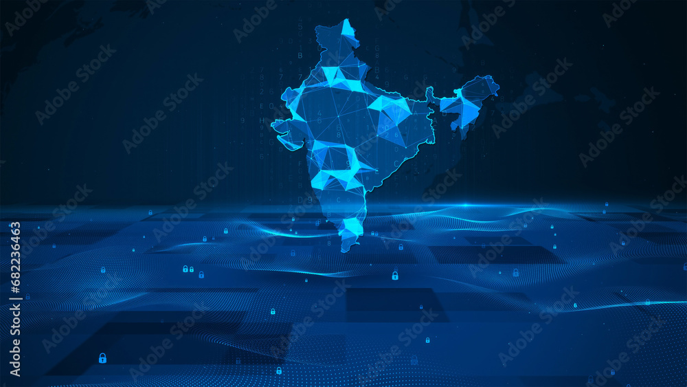 India map background digital number code business security key ...