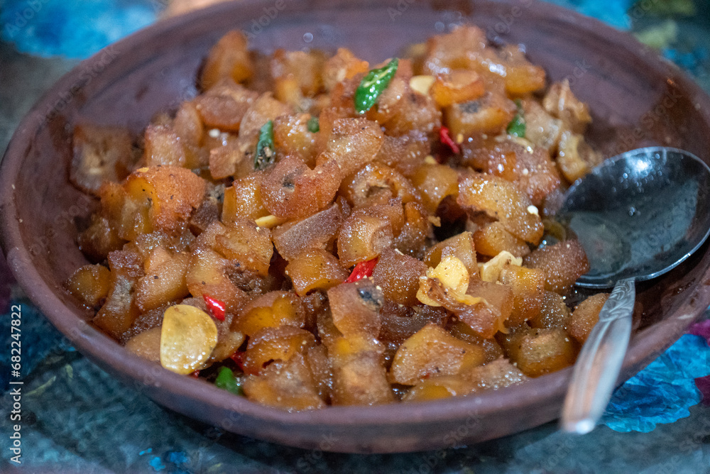 Kikil fried chili sauce, a typical Indonesian food made from cow skin ...