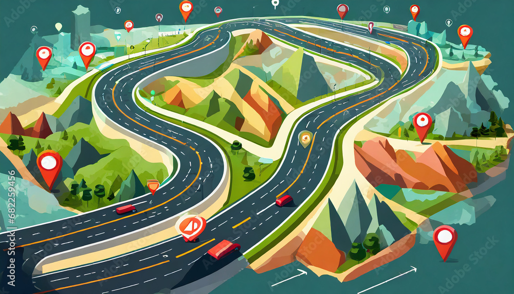 Main road throughout map. Navigation mapping technology for obtaining ...