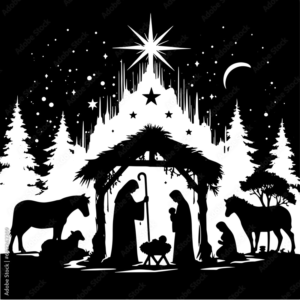 Nativity Silhouette Scene Stock Vector | Adobe Stock