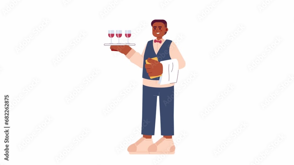 Waiter serving cartoon animation. African american male restaurant ...