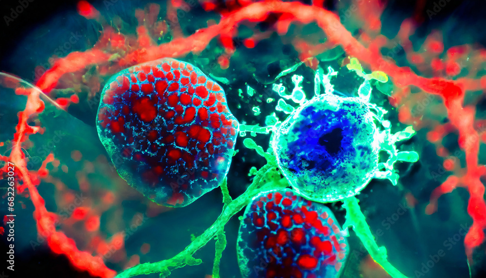 Fluorescent Imaging immunofluorescence of cancer cells growing in 2D ...