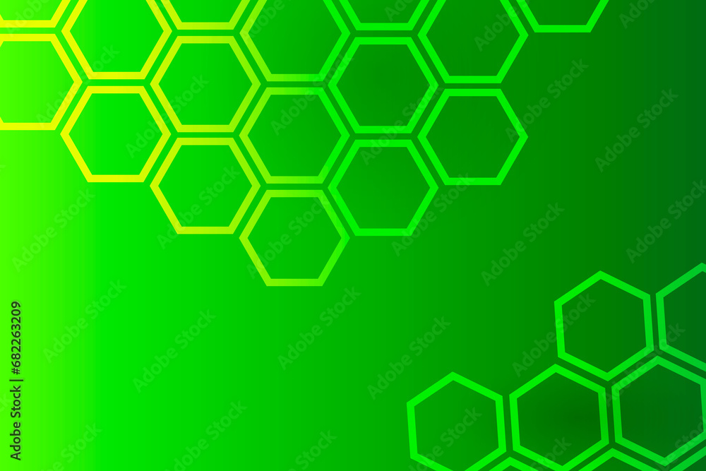 Green digital art illustration background. Hexagon shape, shiny green ...