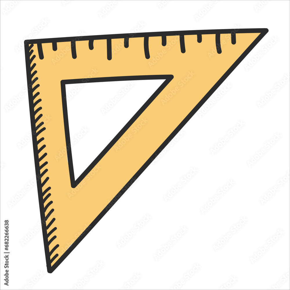 Triangular ruler in doodle style vector isolated. Illustration of a ...