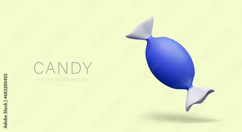 Blue oval hard candy in wrapper. Unlabeled sweets, mockup. Caramel ...