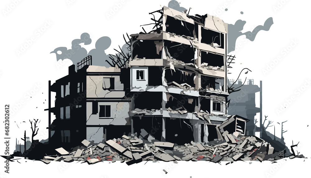 destroyed building isolated vector style with transparent background ...