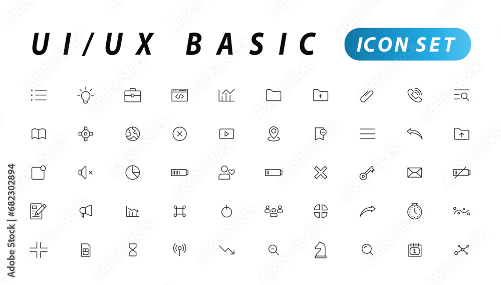 Basic User Interface Essential Set Uiux Line Outline Icons For App Web Print Editable