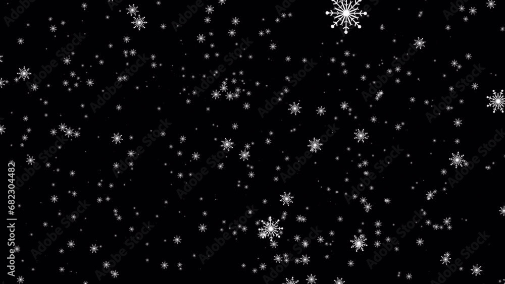 Loop glow white starflakes particles falling down animation on black ...