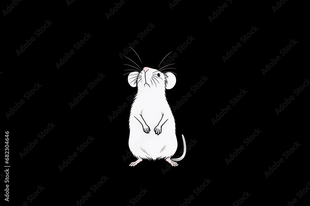 a white rat sitting on its hind legs on a black background with the ...