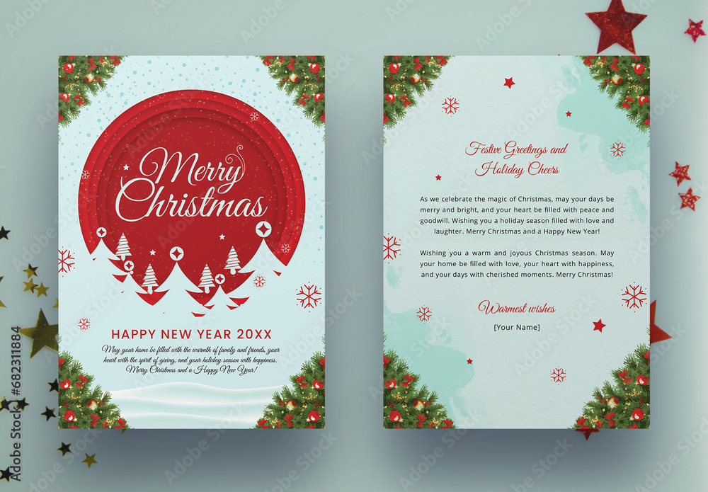 Editable Christmas Greeting Card Layout Stock Template | Adobe Stock