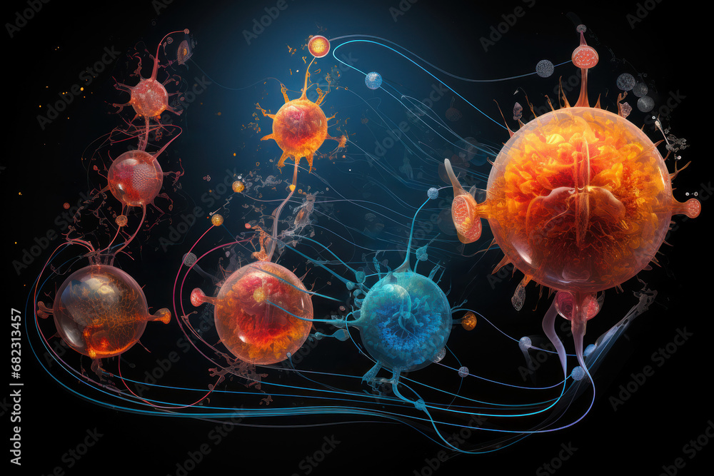 A medical illustration depicting the stages of cancer progression ...