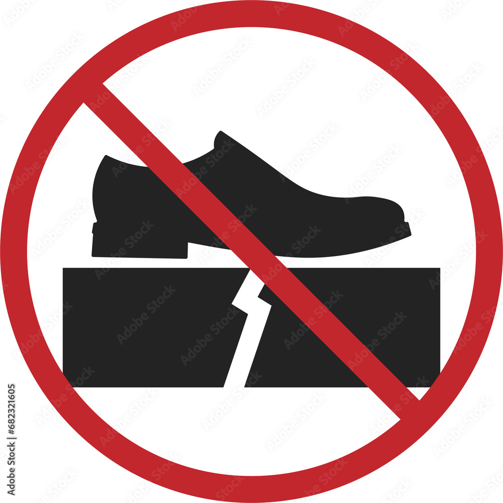 Isolated pictogram round sign of do not step on box, for damage ...