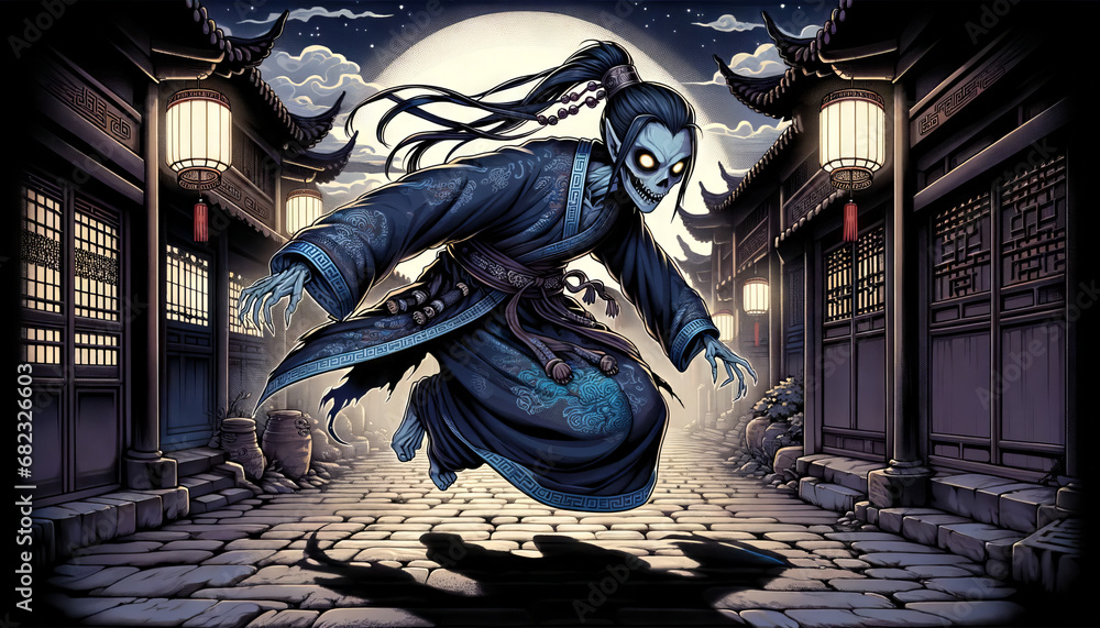 Anime-style illustration of a Jiangshi, the Chinese hopping vampire ...
