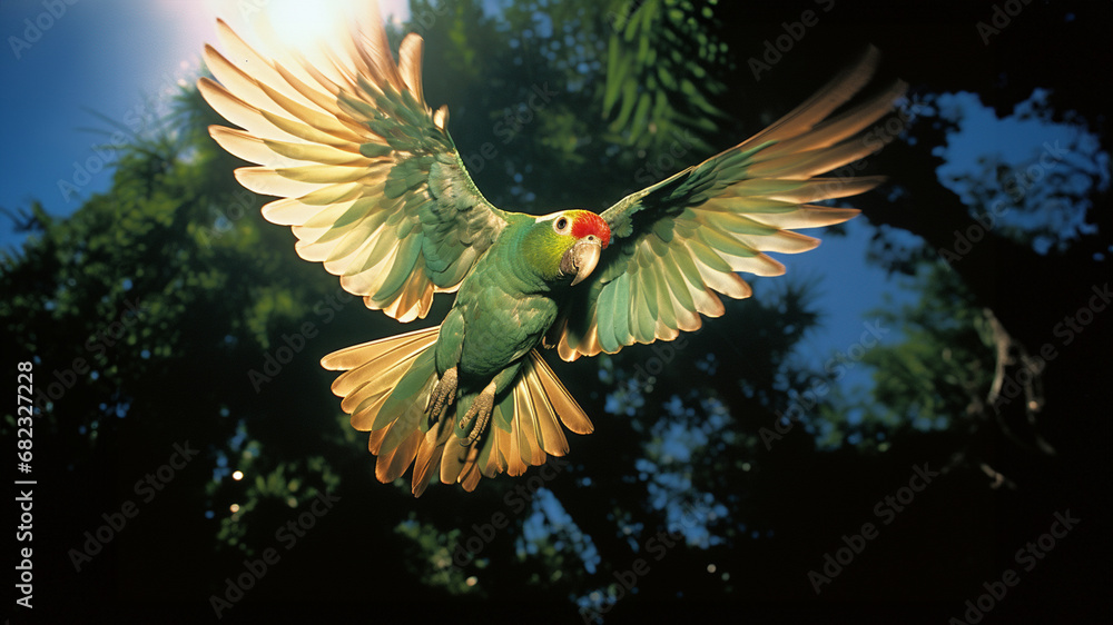 Abstract depiction of the Puerto Rican Amazon in flight, symbolizing ...