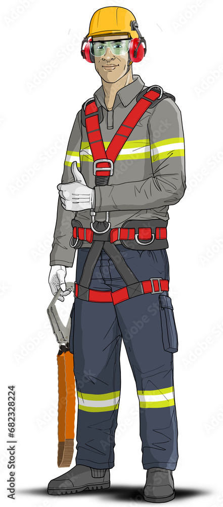 Homem Trabalhador utilizando todos os EPIs e Equipamentos de Proteção ...