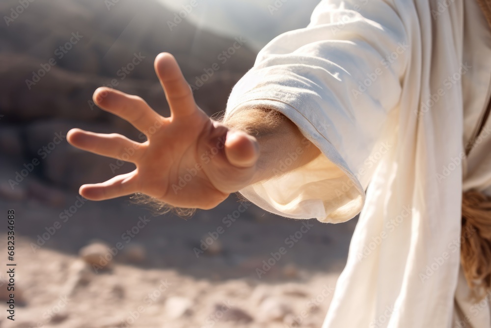 Jesus Christ against bright light background. Easter and resurrection ...