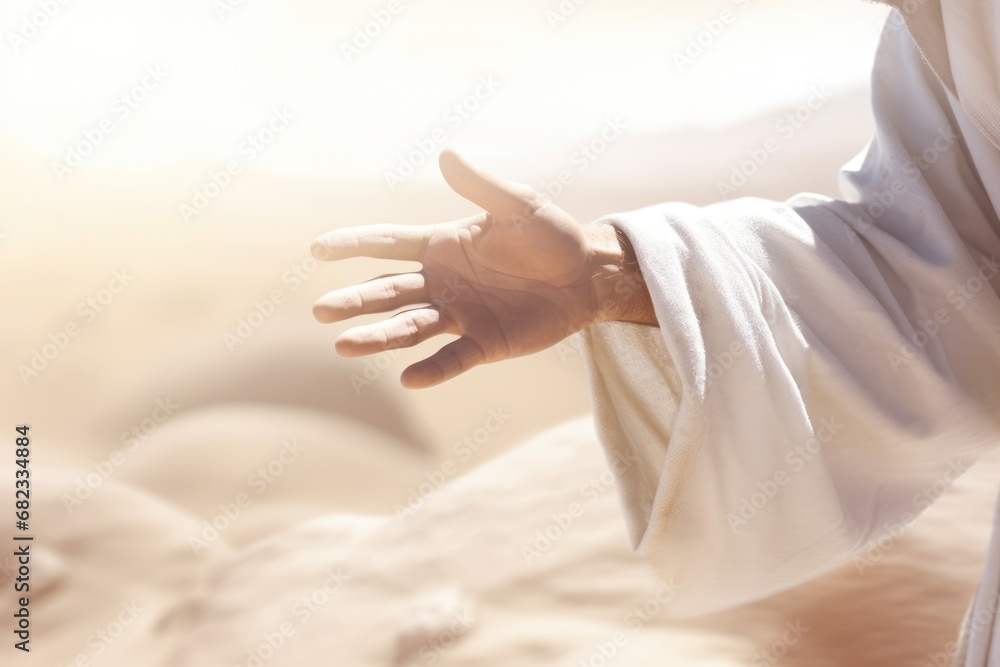 Jesus Christ against bright light background. Easter and resurrection ...