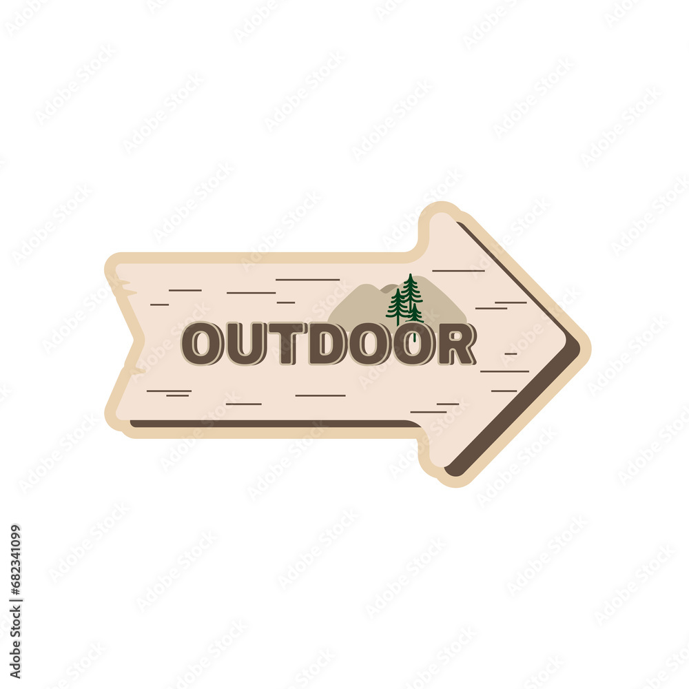 Outdoor sticker. Outdoor vector illustration. Wood arrow sign. Outdoor ...