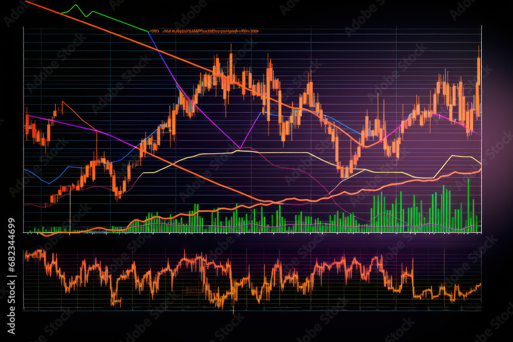 graphique de marché boursier, schéma de chandelier avec courbe de ...