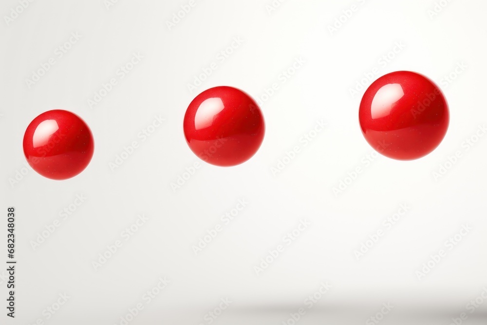 a group of three red balls in the middle of a white background with one ...
