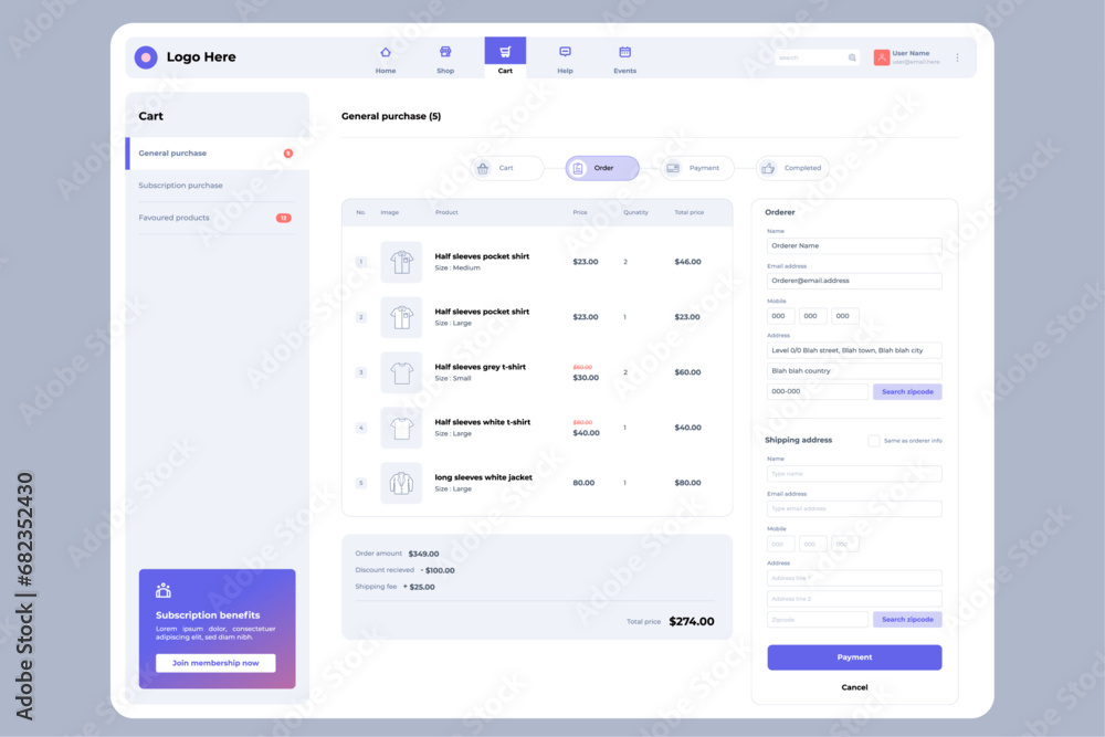 Online shopping mall cart order payment page UI design Stock Vector ...