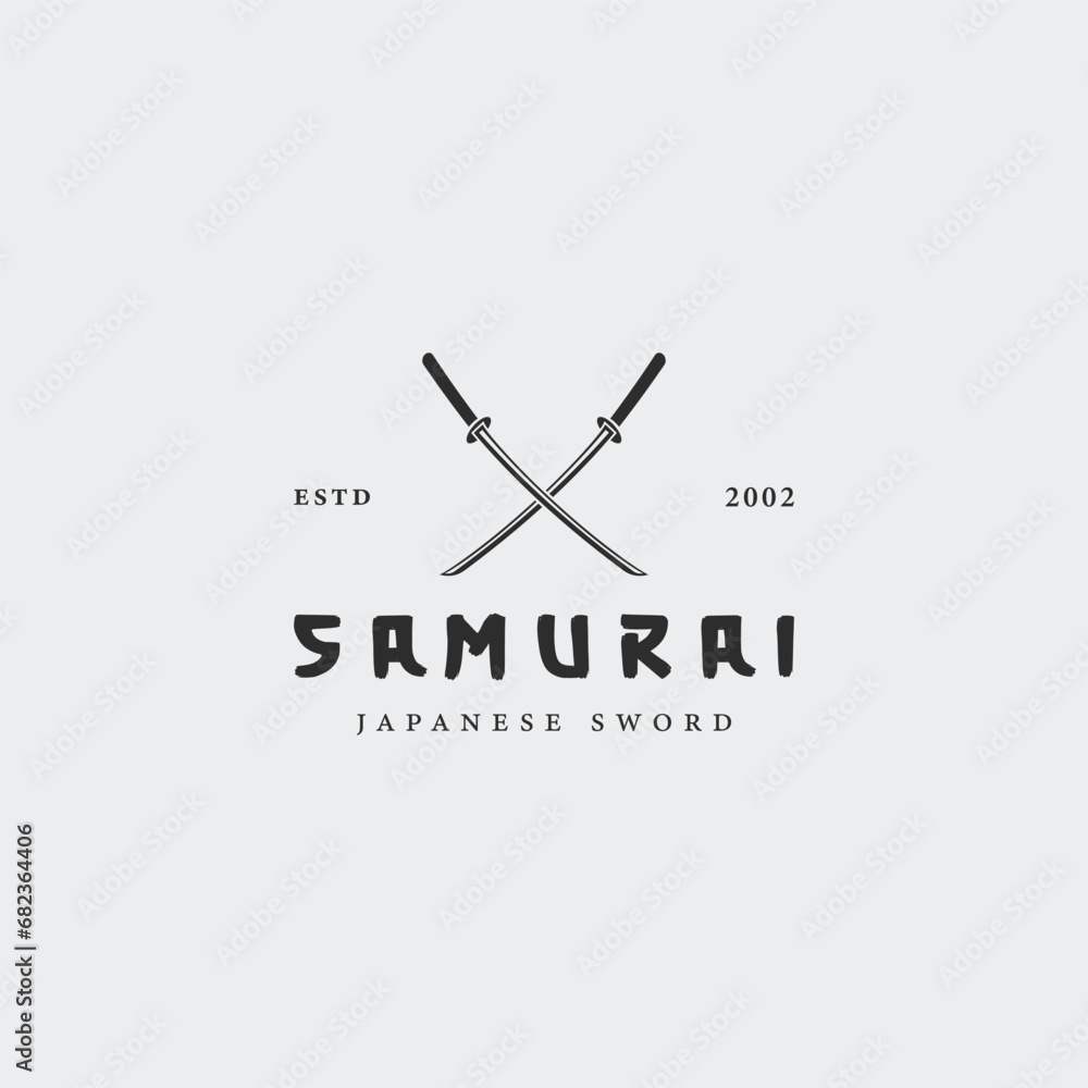 samurai katana sword logo vintage vector illustration concept template ...