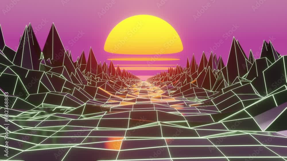Synthwave Sunset: 80s Style Animation Background in Motion - Seamless ...