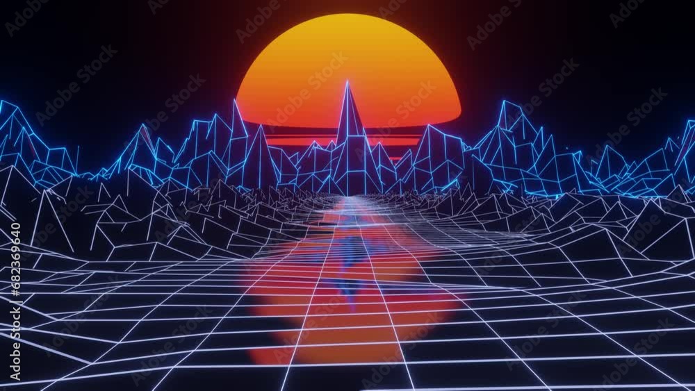 Synthwave Sunset: 80s Style Animation Background in Motion - Seamless ...