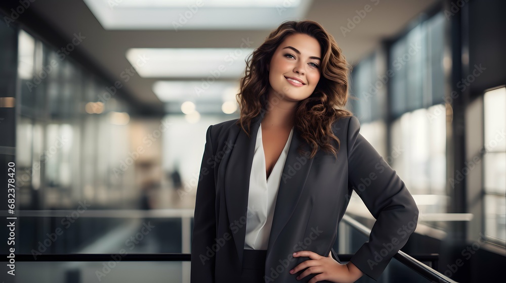 Plus size business woman model in a suit, in office, african american ...
