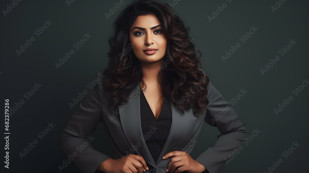Plus size beautiful business woman model in a suit, in office Stock ...