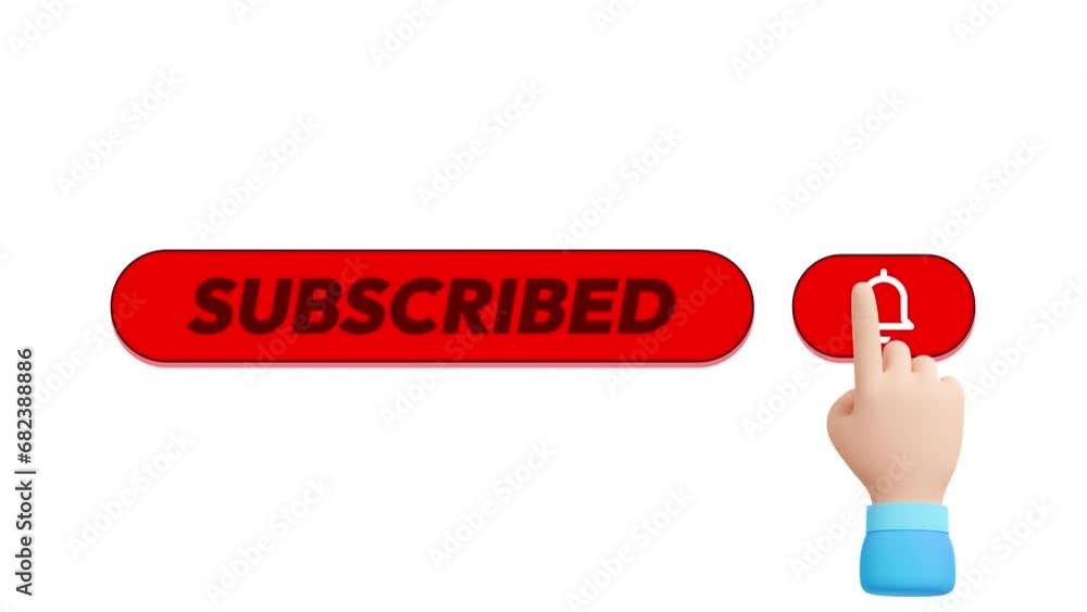 Youtube Subscribe Click Bell Icon Animation 3D Hand Clicked Subscribed ...