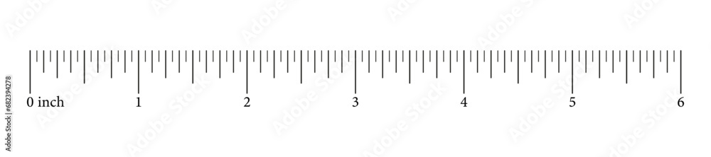 Measuring horizontal chart with markup. Ruler scale 6 inch or half foot ...