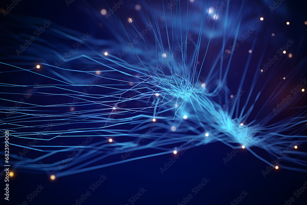 Abstract image of neural connections on blue background. Technological ...