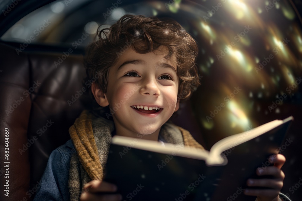 The Joy of Reading: A Young Boy Immersed in a World of Words Stock ...