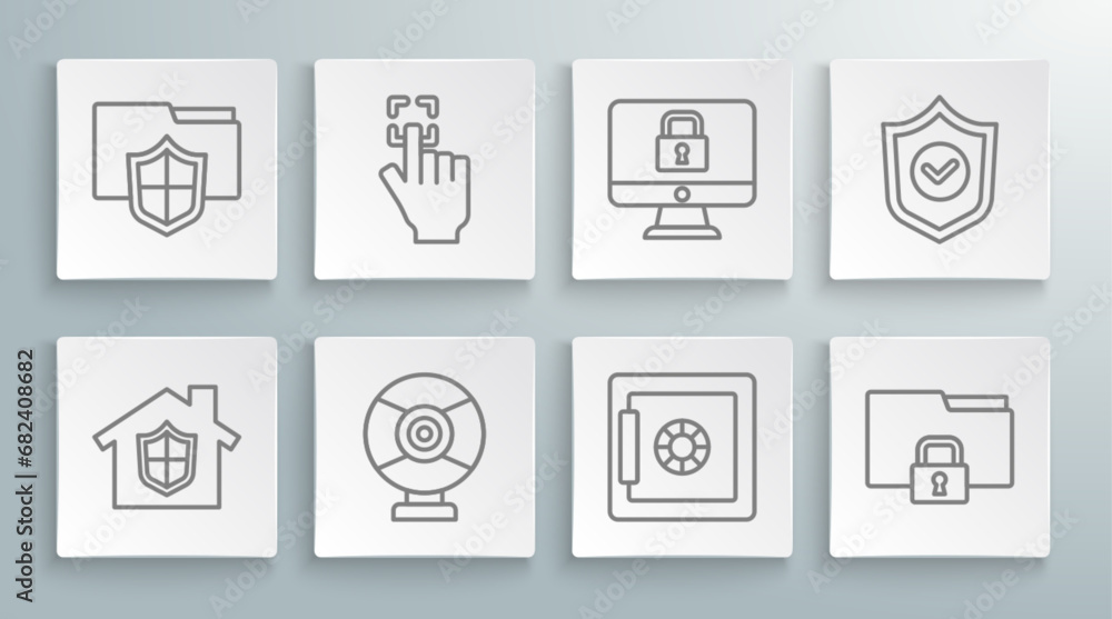 Set line House under protection, Fingerprint, Security camera, Safe ...