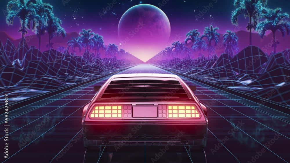 Loop Car and background neon retro wave 80s style Stock Video | Adobe Stock