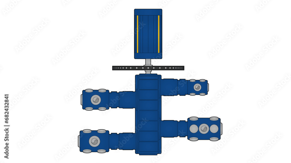 Reciprocating compressor color vector drawing showing a four (4) throw ...