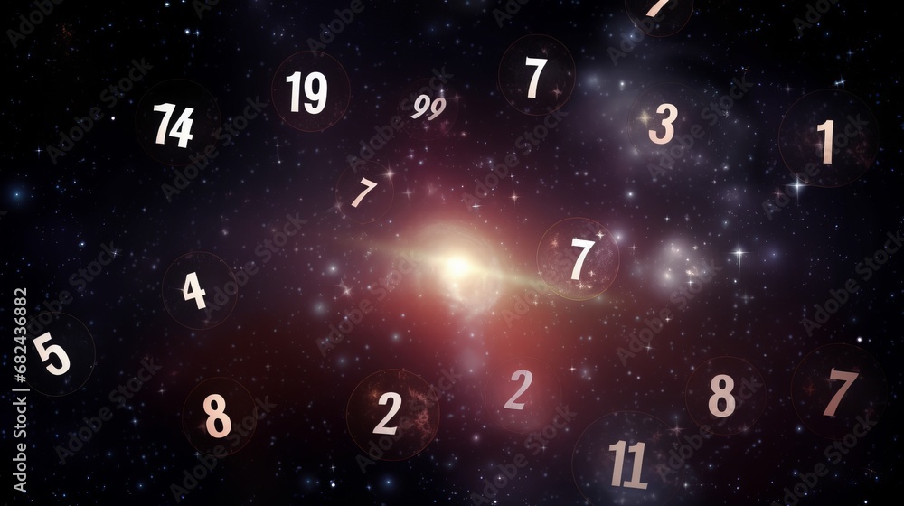 Numerology and esoteric astrology magic concept. Flying cosmic numbers ...