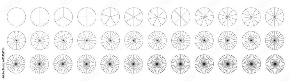 Segmented infographic charts collection. Many number of sectors divide ...