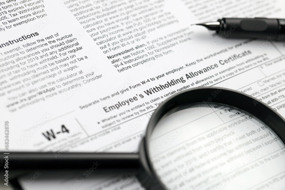 IRS Form W-4 Employee's withholding allowance certificate blank on A4 ...