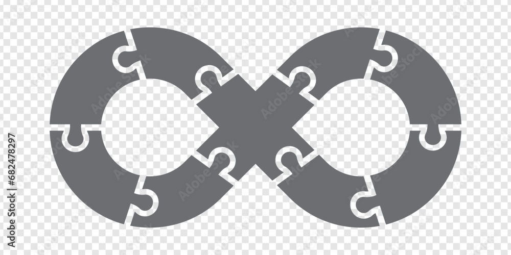 Simple icon Infinity puzzle in gray. Infinity puzzle of nine pieces on ...