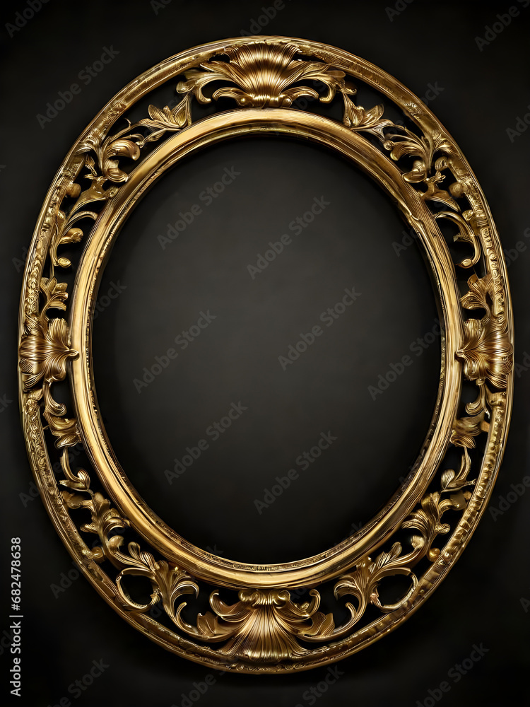 golden oval vintage frame isolated on black background with clipping ...