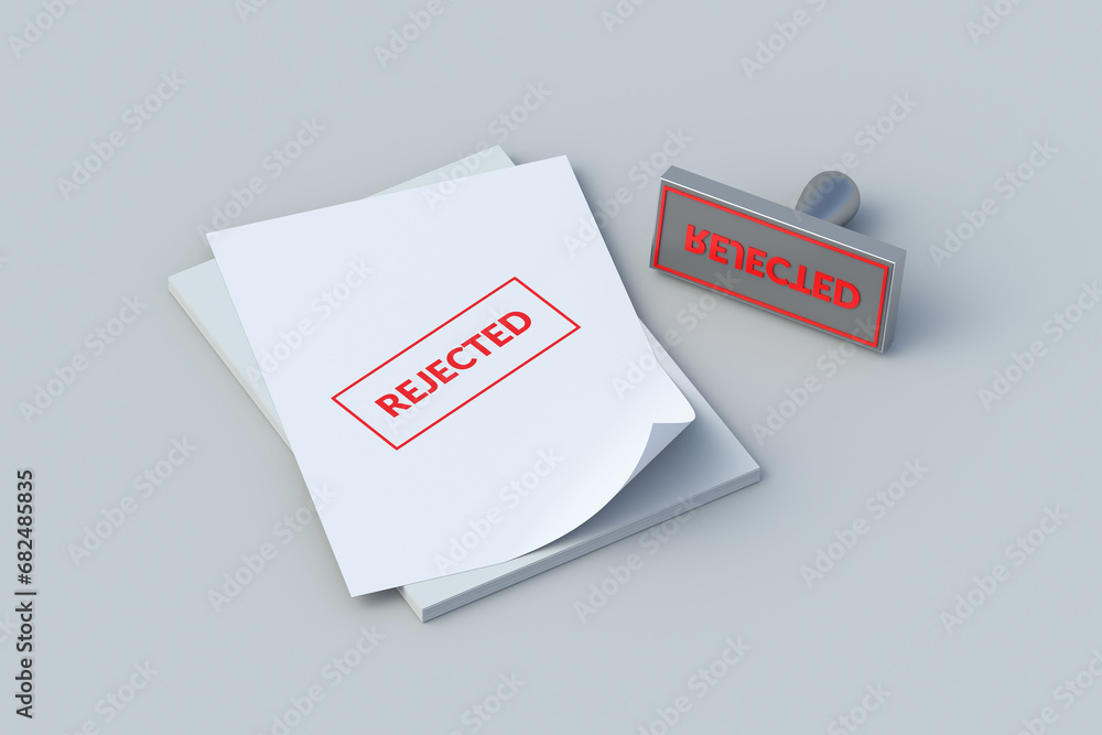 Word rejected on paper sheets near stamp. Claim denied. Unapproved ...