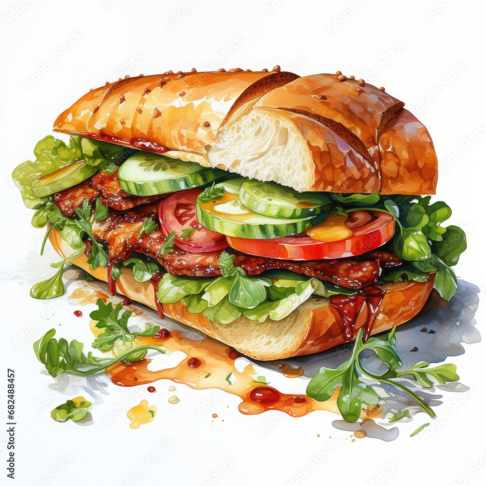 Watercolor Sandwich Clipart illustration Generative Ai Stock ...