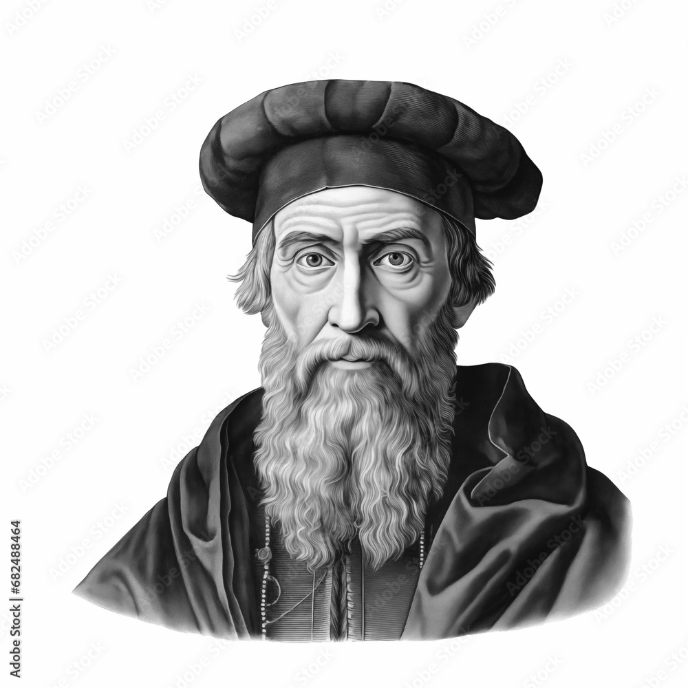 Black and white vintage engraving, headshot portrait of Johannes ...