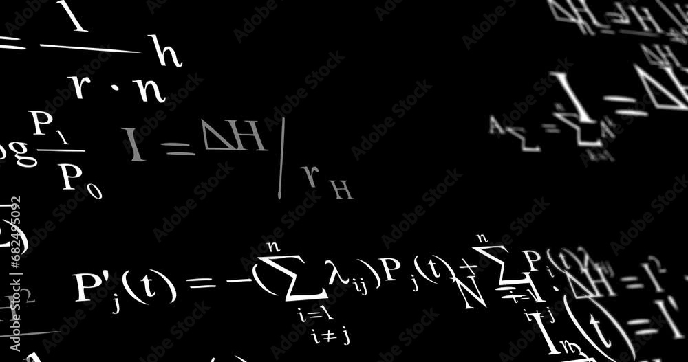 Floating mathematics equations, math formulas flow in space, science and education background ...