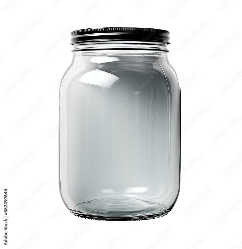 a glass jar, one-gallon capacity, side view, empty with lid in an ...