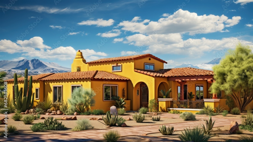 New ranch, gold and mustard yellow stucco home in Tucson, Arizona, USA ...